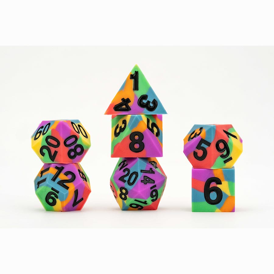 7 Count Dice Poly Set: 16mm Sharp-Edge Silicon Rubber - Rainbow Flag ...