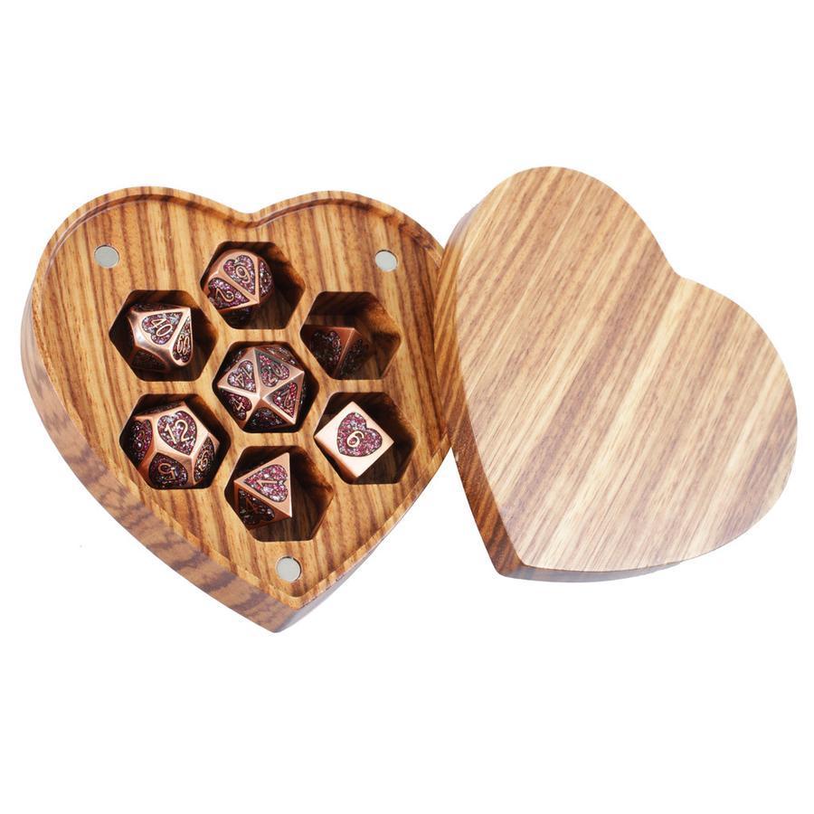 Forged Gaming: Heart Fate - 7 Set of Metal Dice with Custom Wooden Dic ...